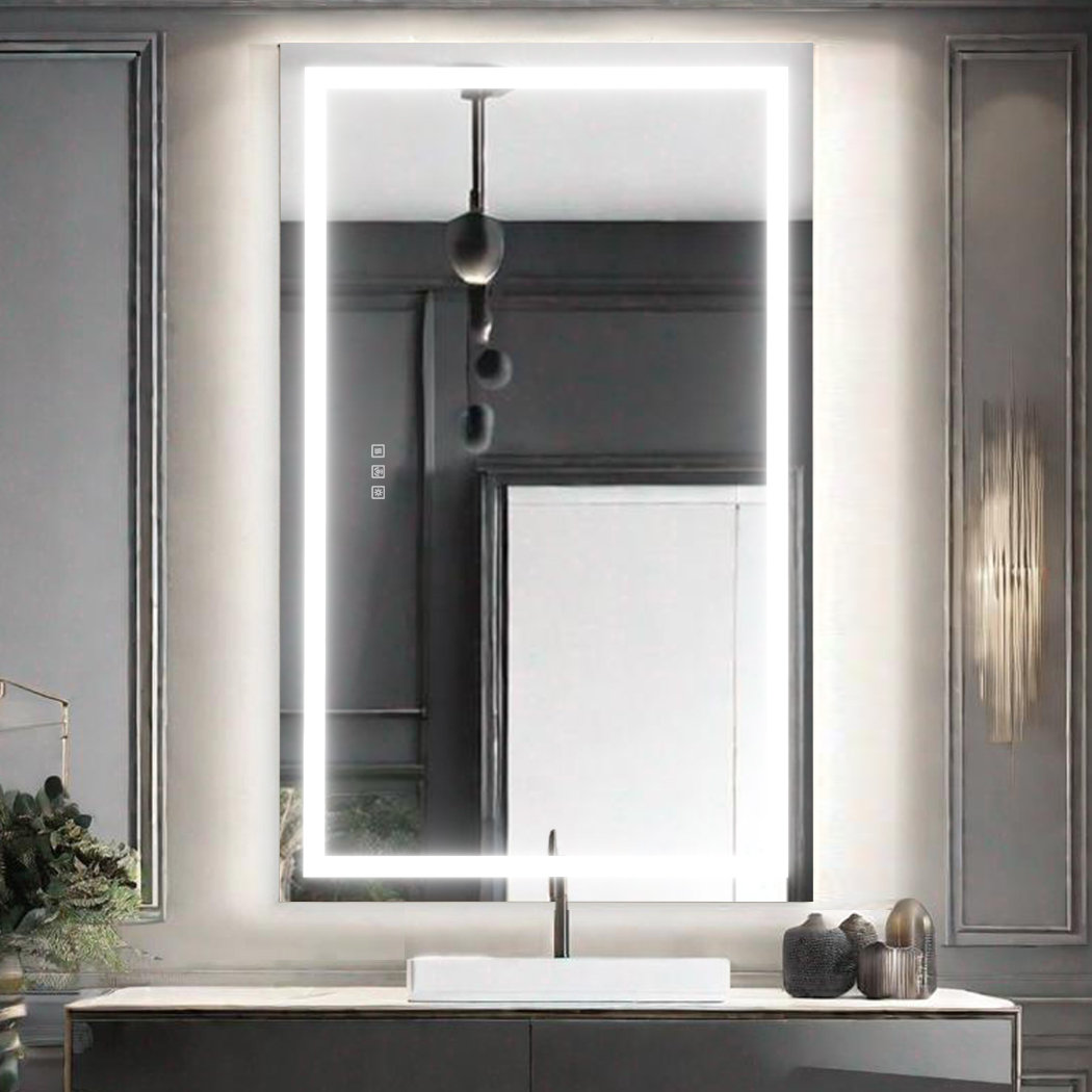 AMANI Rectangular Modern High Lumen Lighted LED Anti-Fog Dimmable Wall Mounted Bathroom Vanity ...